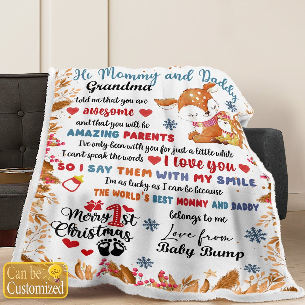 Merry 1st Christmas - Baby Dear Mommy & Daddy We Love You Personalized - Lovem-oom